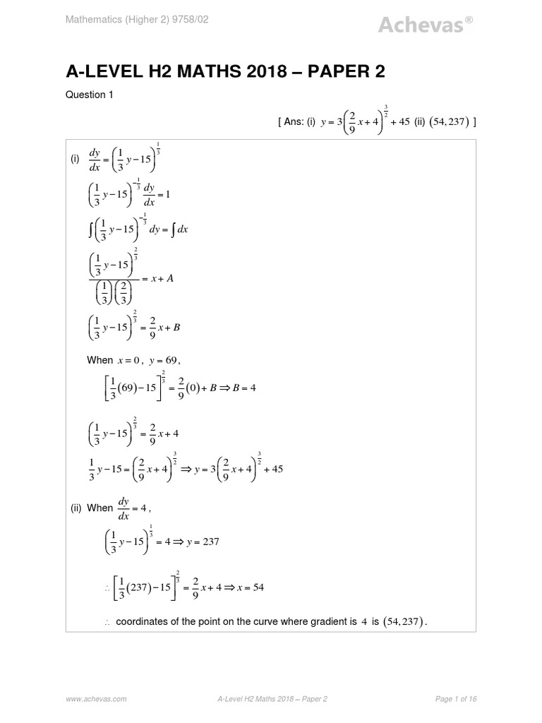 2018_Cambridge_H2Maths_Paper2_Solutions | PDF | Normal Distribution | Statistics