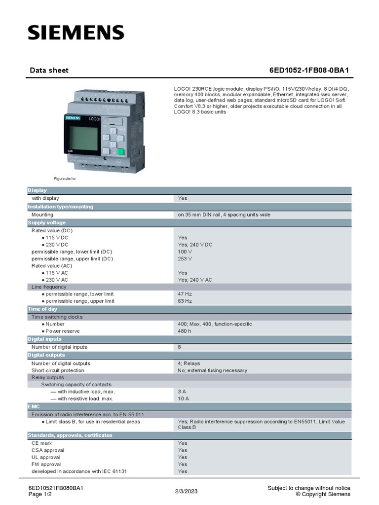 6ED10521FB080BA1 Datasheet en | PDF | Relay | Alternating Current