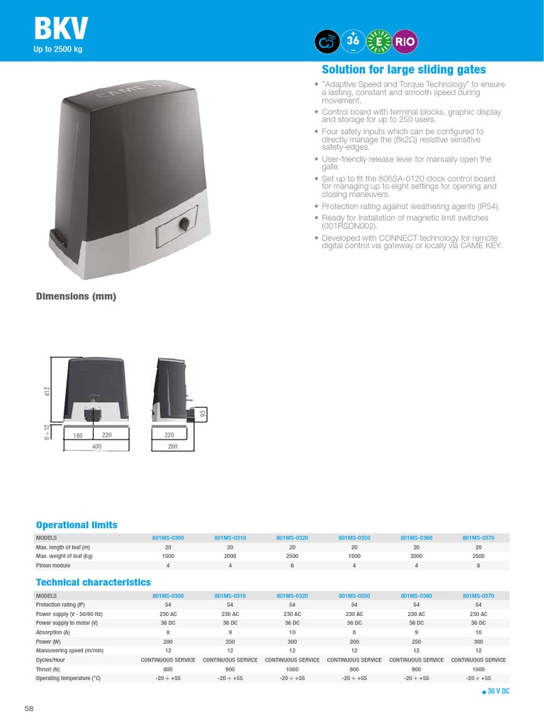 Came BKV New | PDF | Electric Motor | Power Supply