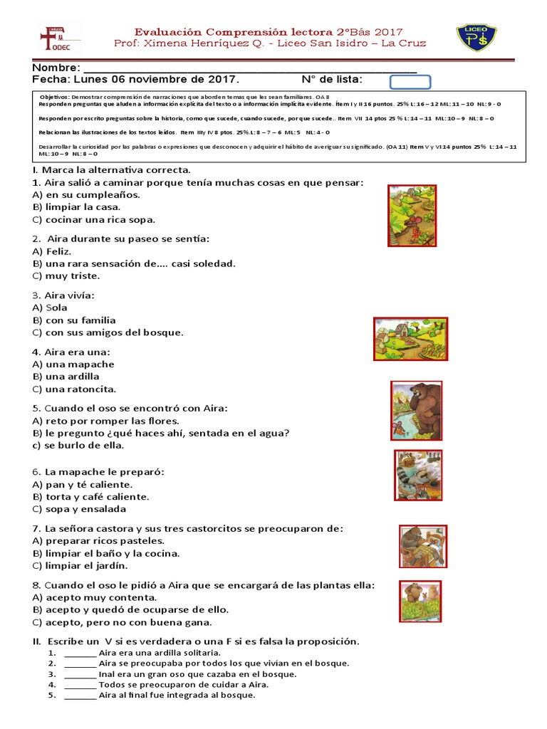 Evaluación Amigos en El Bosque. | PDF