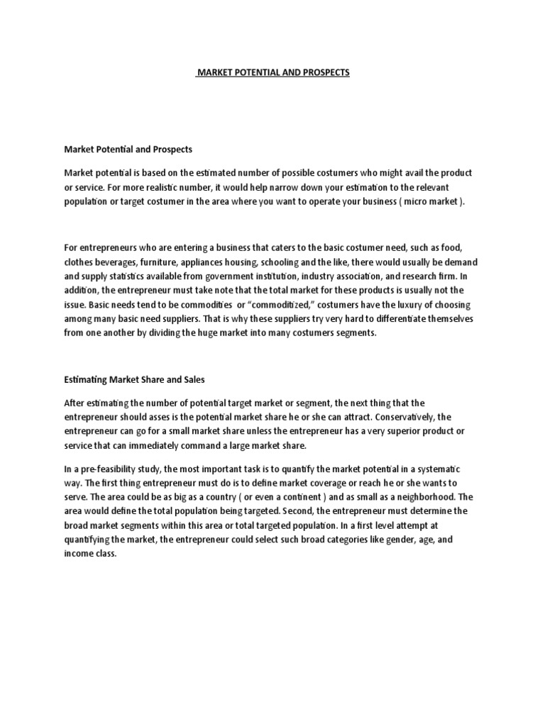 MARKET POTENTIAL AND PROSPECTS Docx By Lanzkie PDF