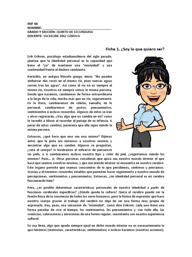 Ficha 1 - DPCC 5to - Soy Lo Que Quiero Ser | PDF | Cerebro | Teorías ...