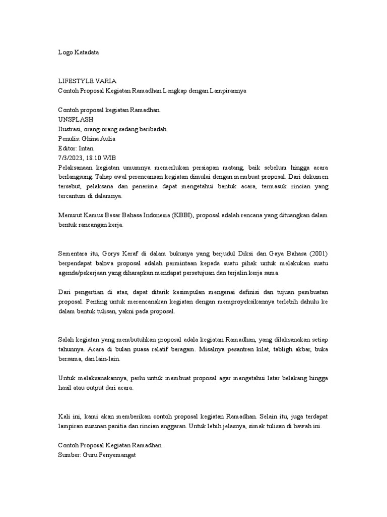 Contoh Proposal Kegiatan Ramadhan | PDF