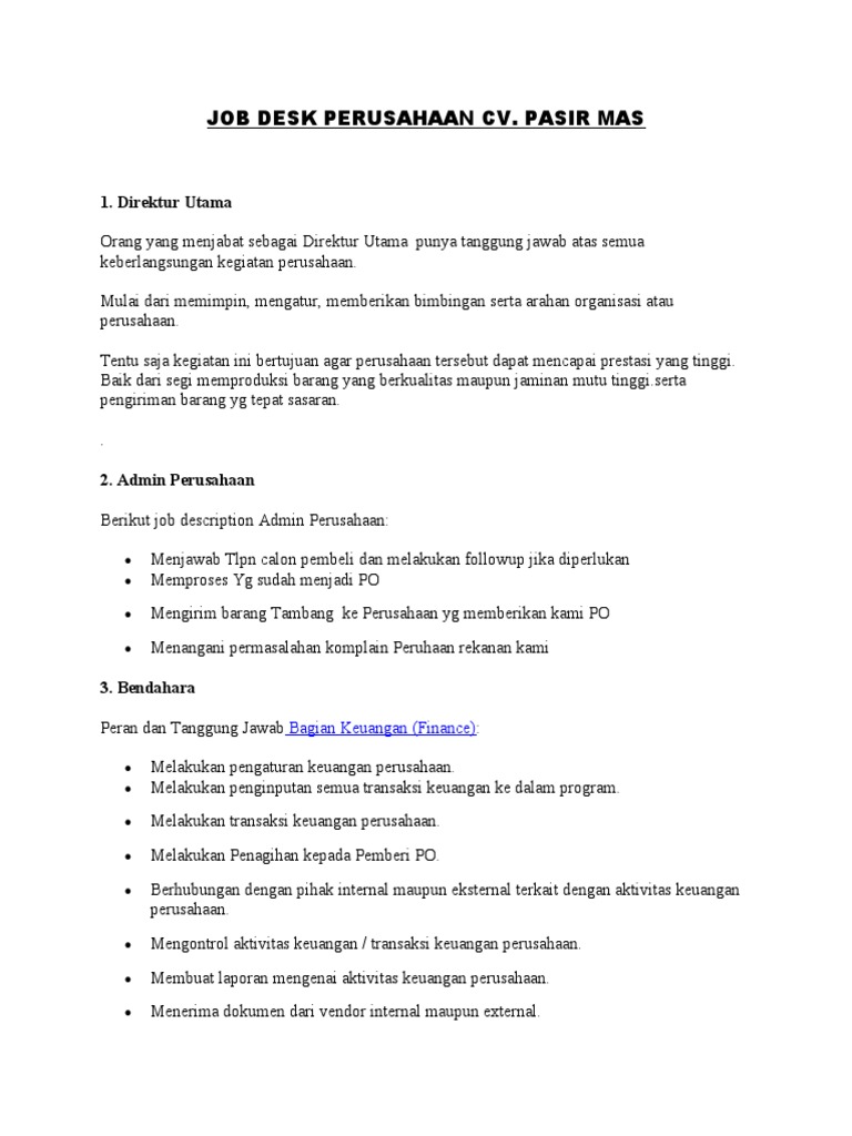 JOB DESK PERUSAHAAN CV Dan Struktur Perusahaan | PDF | Karier & Perkembangan