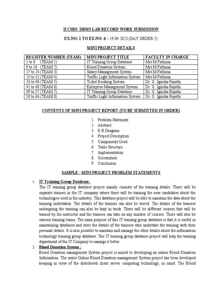 Dbms Lab Team Details Pdf Databases Computing