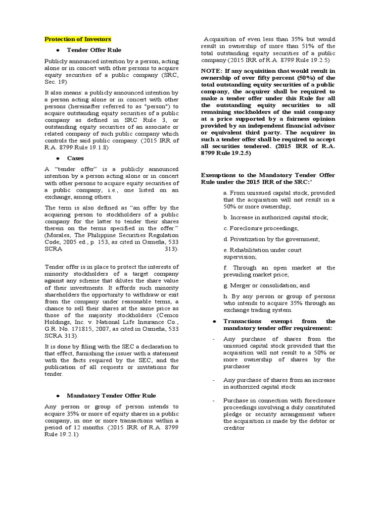Mandatory Tender Offer Rules and Exemptions: Protecting Investors through Fair Disclosure in ...