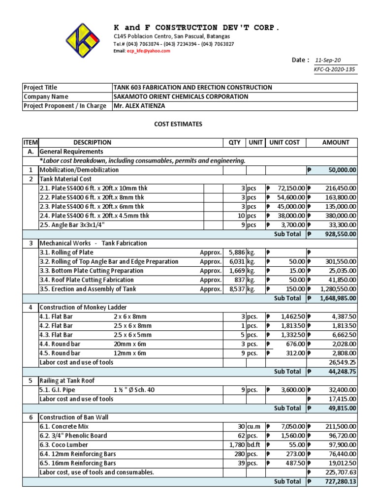 135-Tank 603 Fabrication and Erection Construction | PDF