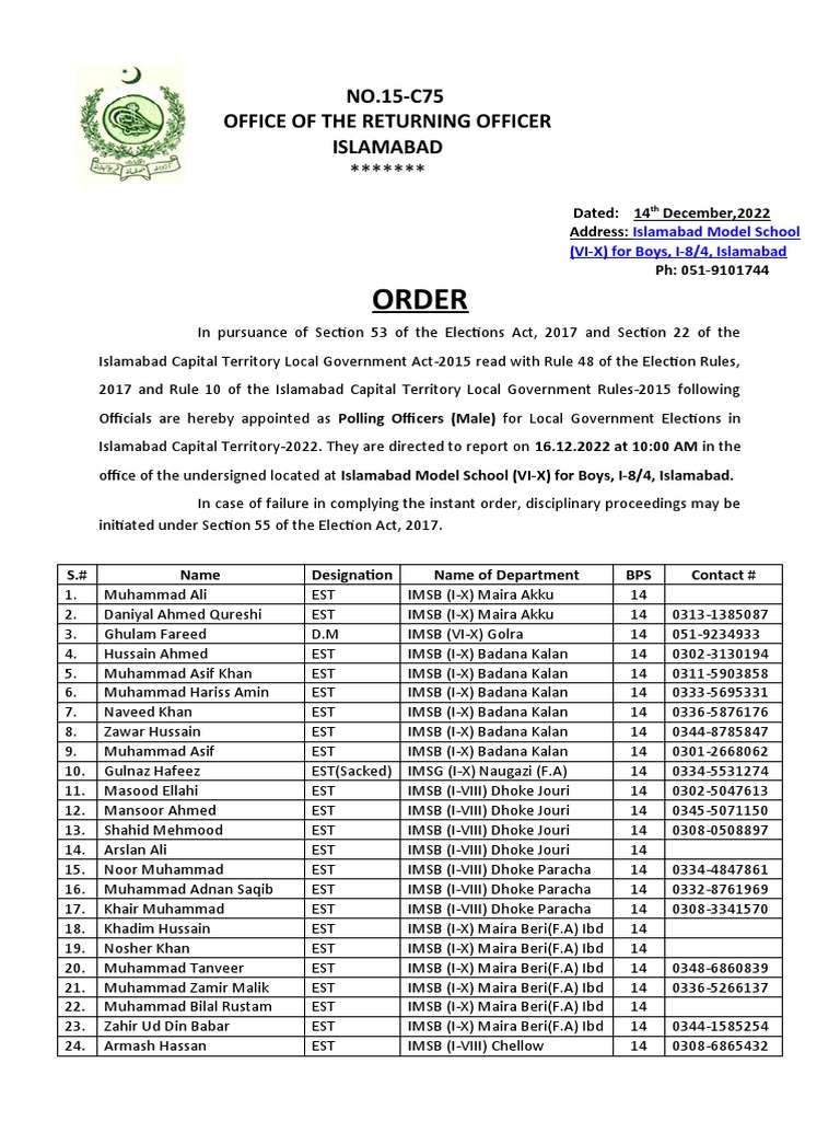 Appointment Order for Polling Officers and Assistant Presiding Officers ... Appointment Order for Polling Officers and Assistant Presiding Officers ...