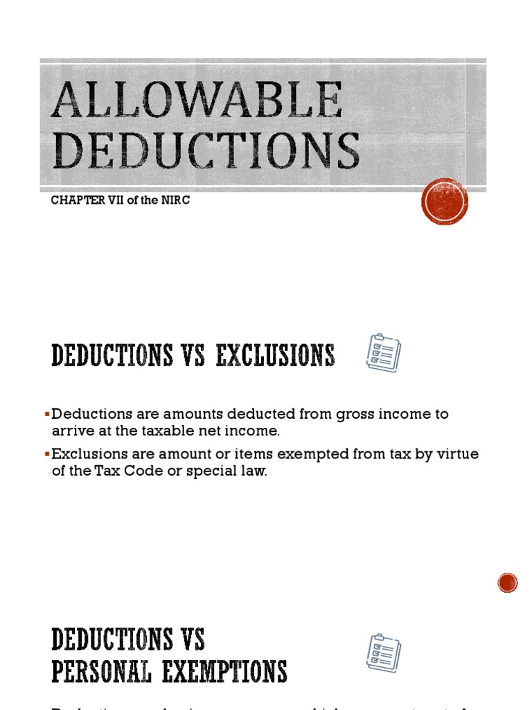 Allowable Deductions (Taxation Review) | PDF | Tax Deduction | Taxation ...
