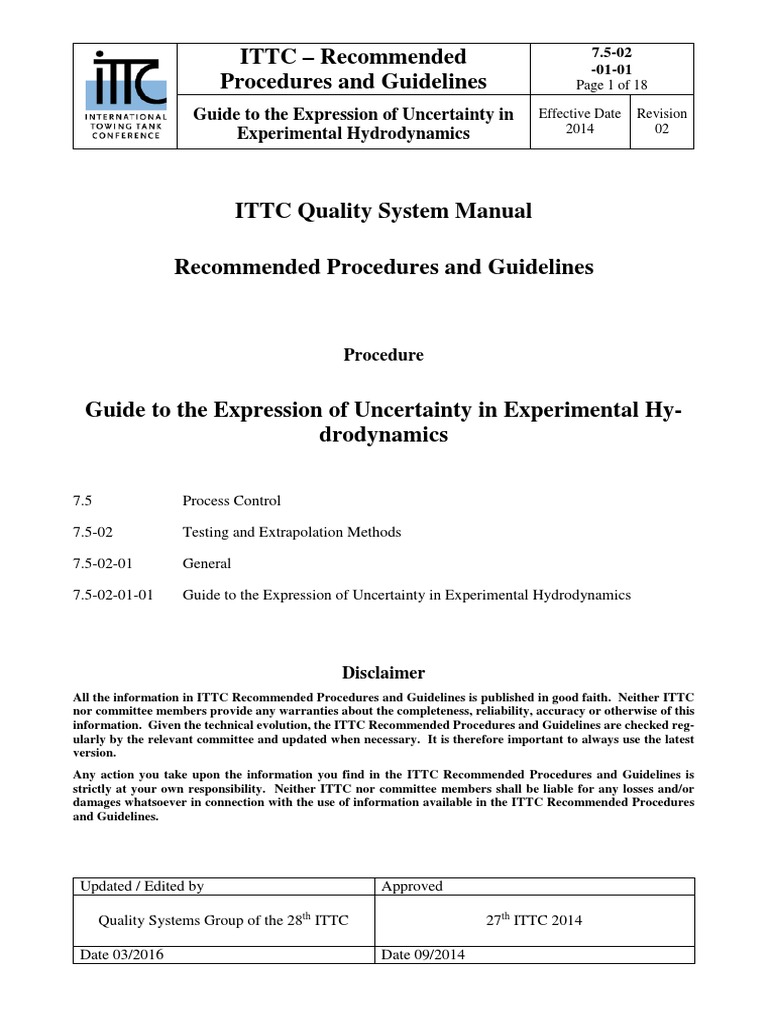 ITTC - Recommended Procedures and Guidelines: Guide To The Expression of Uncertainty in ...