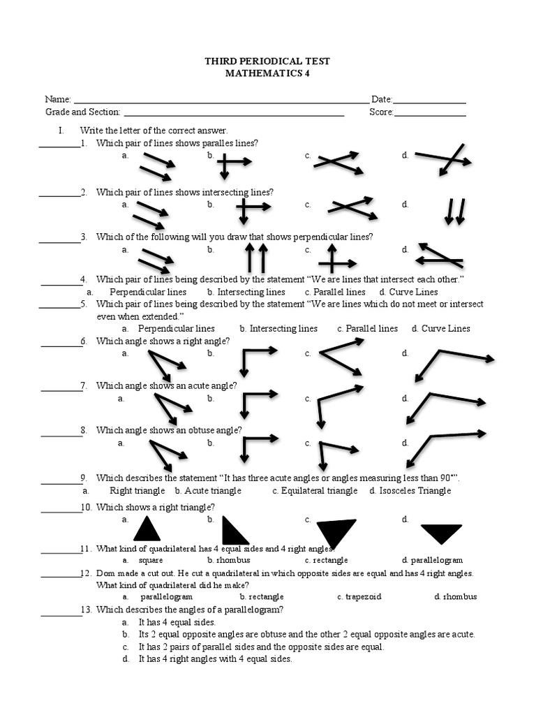 Mathematics 4 Periodical Test Guide | PDF | Geometry | Elementary Geometry