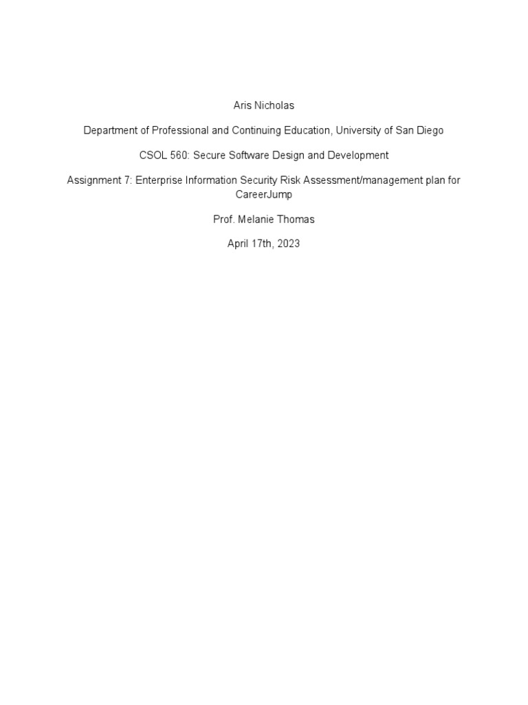 Csol 560-Final-Assignment 7-Enterprise Information Security Risk ... Csol 560-Final-Assignment 7-Enterprise Information Security Risk ...