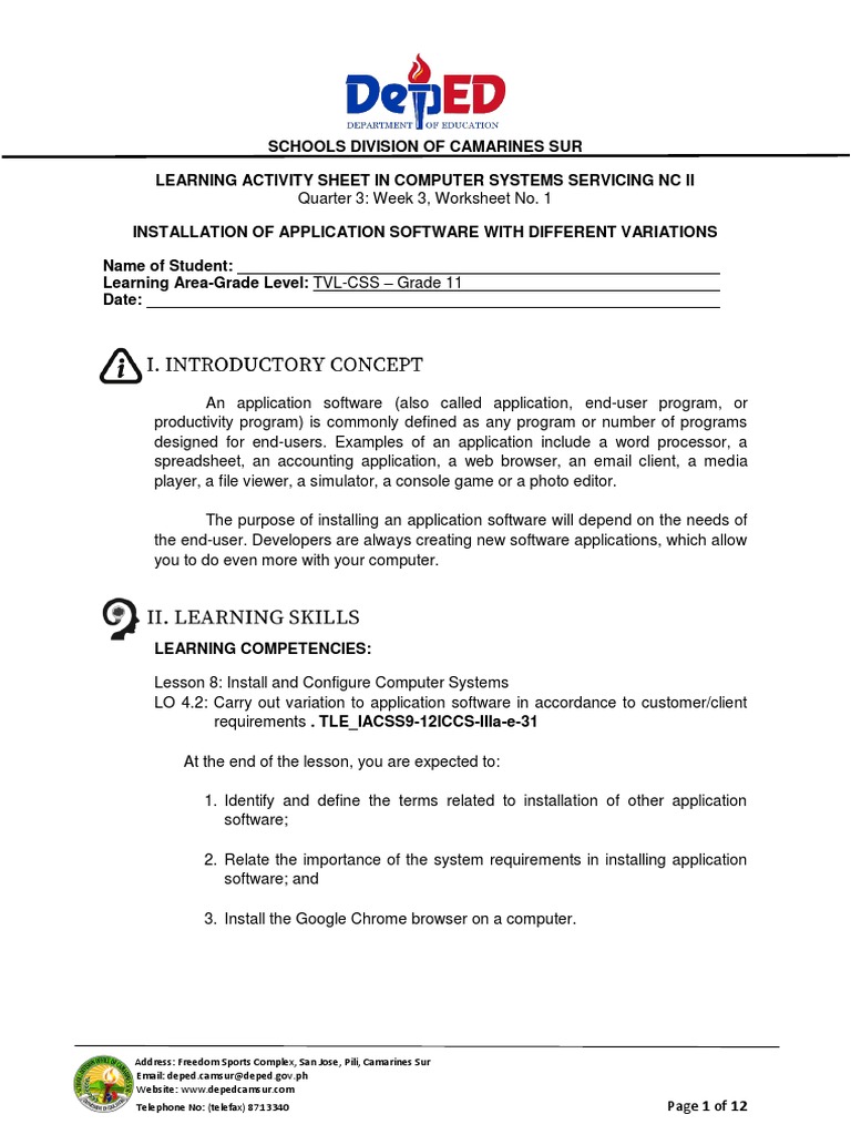 Schools Division of Camarines Sur Learning Activity Sheet in Computer Systems Servicing NC Ii ...