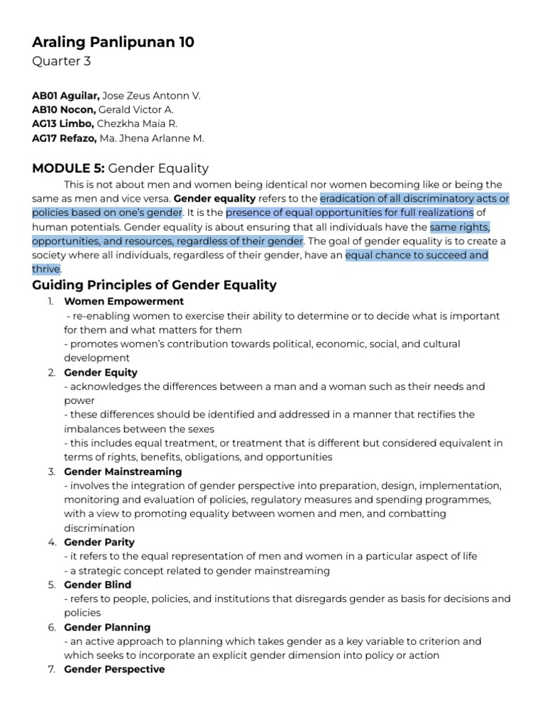 Ap10q3m5 Ab01 Ab10 Ag13 Ag17 | PDF | Gender | Gender Studies