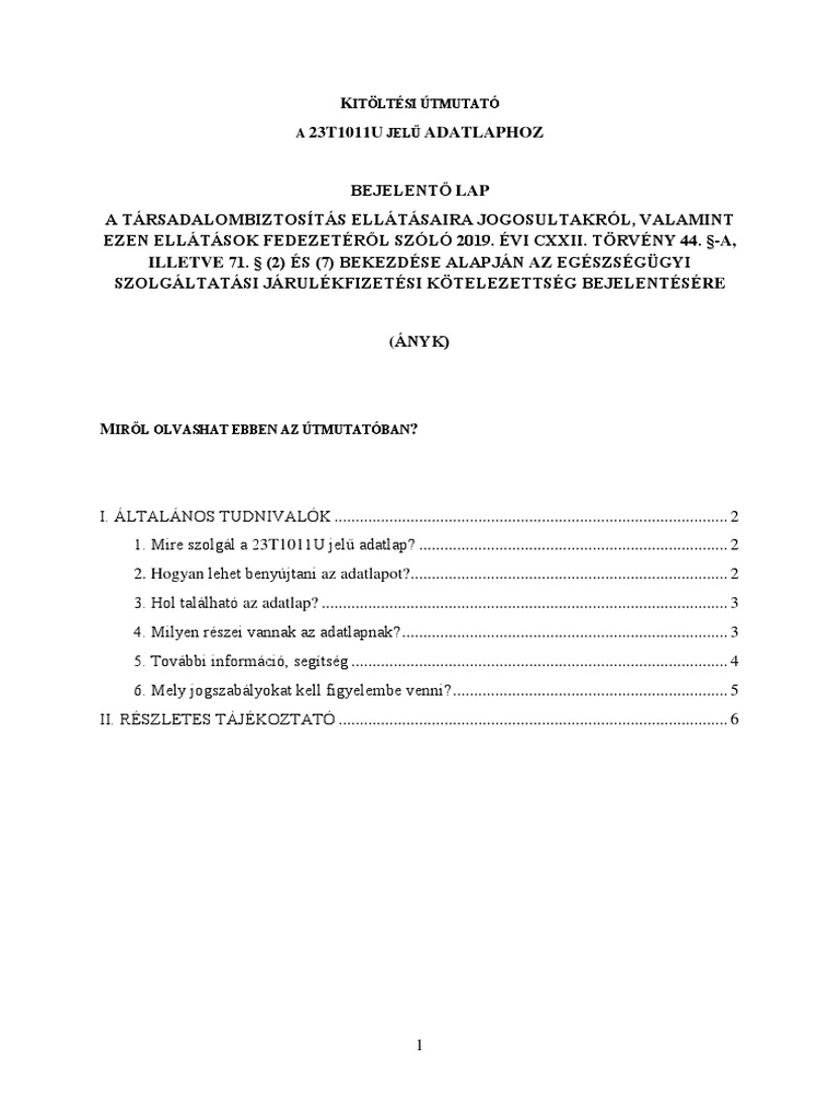 23T1011U kitöltési útmutató_1.0 | PDF