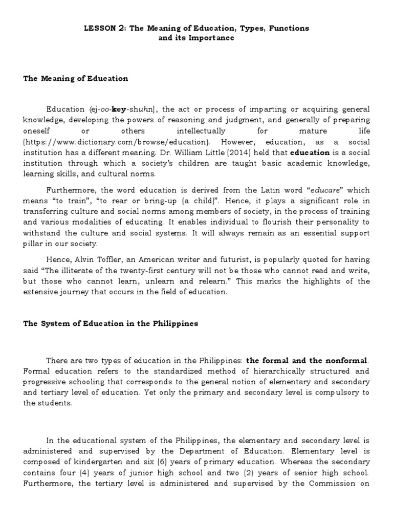 Meaning, Types, and Functions of Education | PDF
