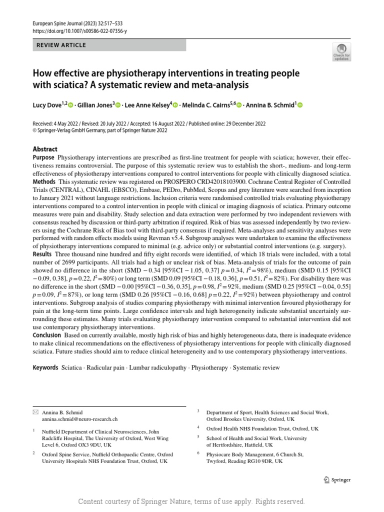 How Effective Are Physiotherapy Interventions in Treating People With Sciatica? A Systematic ...