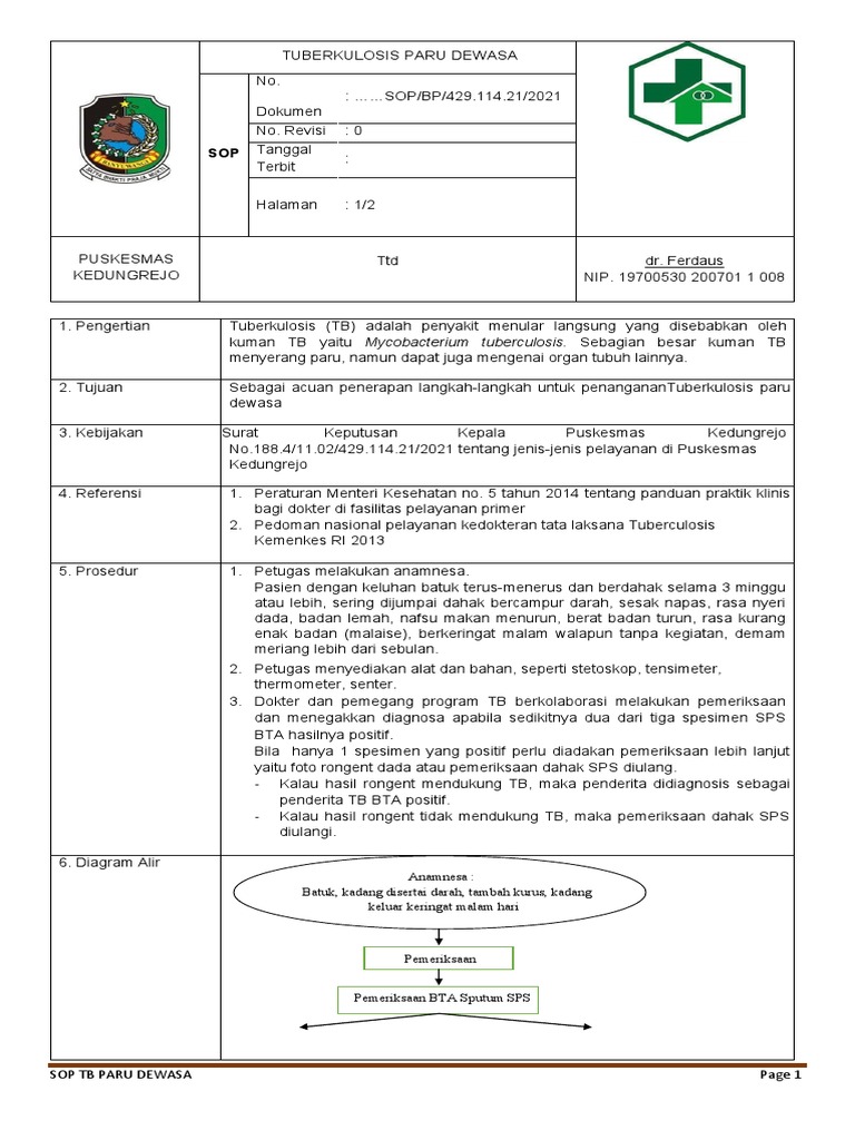 SOP Penanganan Tuberkulosis Paru Dewasa | PDF