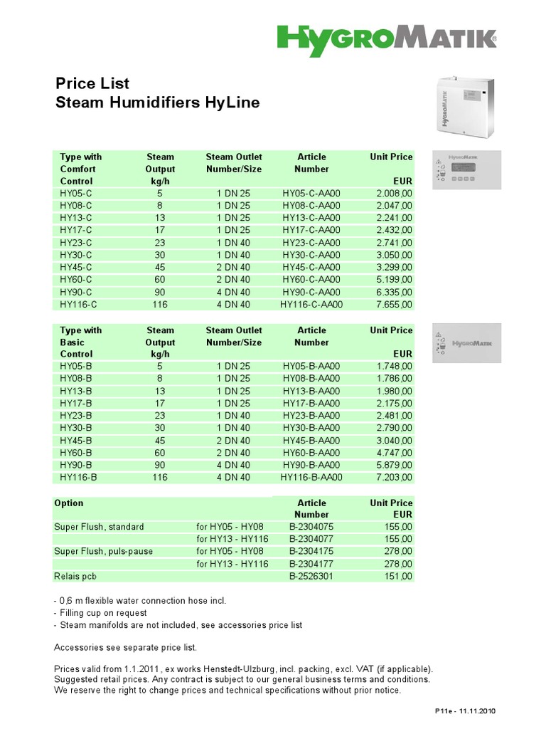 Hygromatik Electrode Steam Humidifiers EU 2011 | Download Free PDF ...