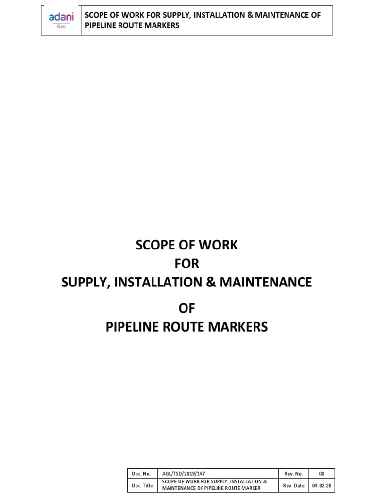 Scope of Work for Supply, Installation and Maintenance of Pipeline ...