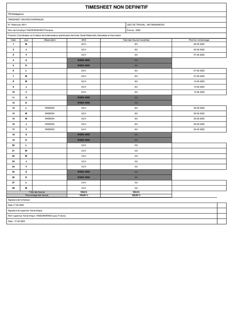 Timesheet Mission Fara | PDF