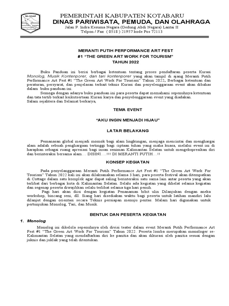 Meranti Putih Art Fest 2022: Panduan Peserta | PDF | Perjalanan | Seni