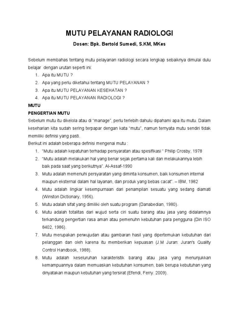 MUTU PELAYANAN RADIOLOGI | PDF