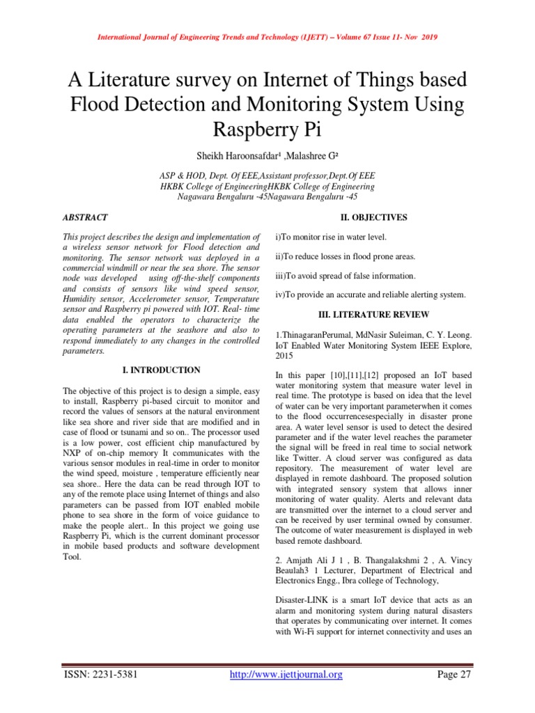 A Literature Survey On Internet of Things Based Flood Detection and Monitoring System Using ...