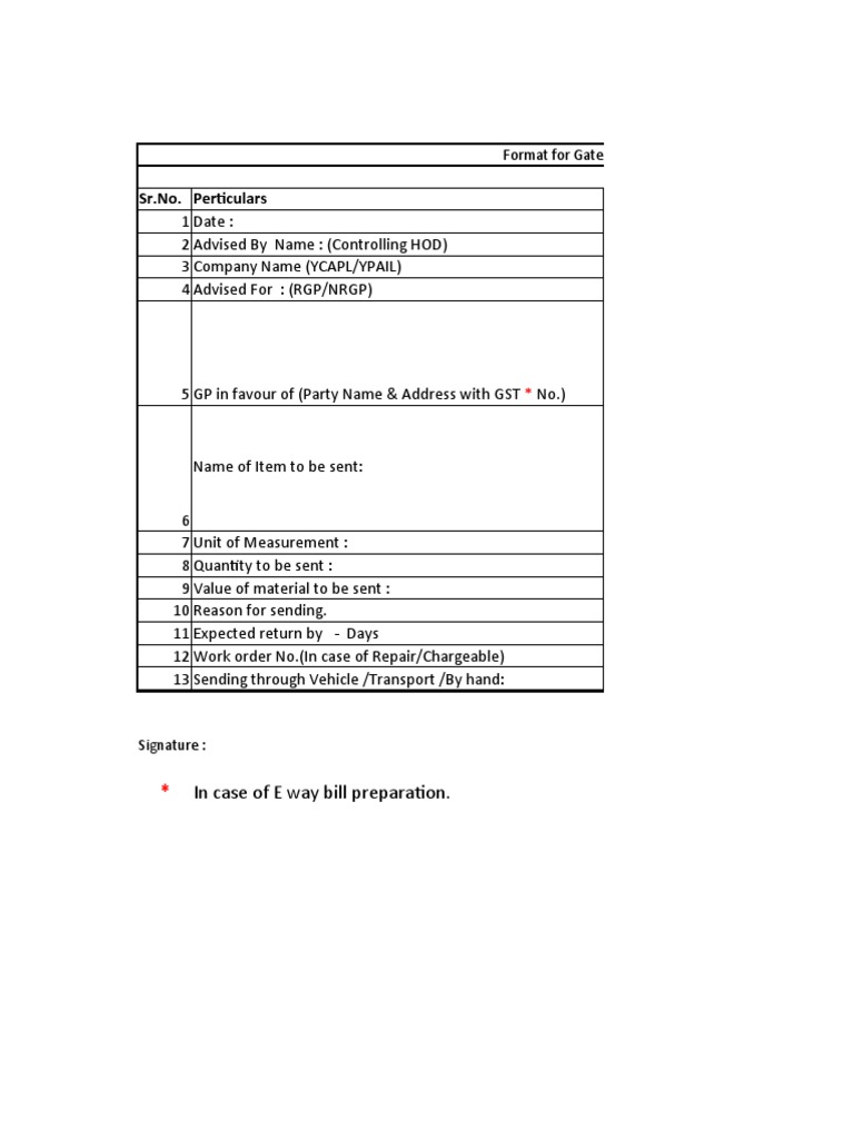 RGP/NRGP Gate Pass Format Guide | PDF