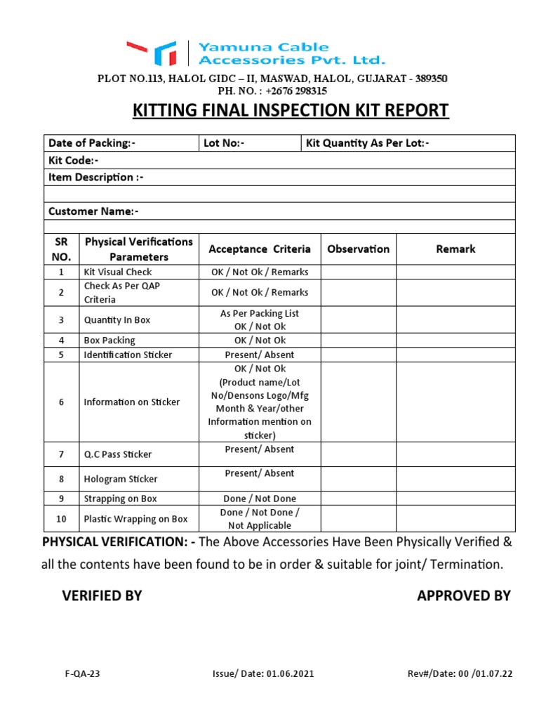 Kit Inspection Formate | PDF