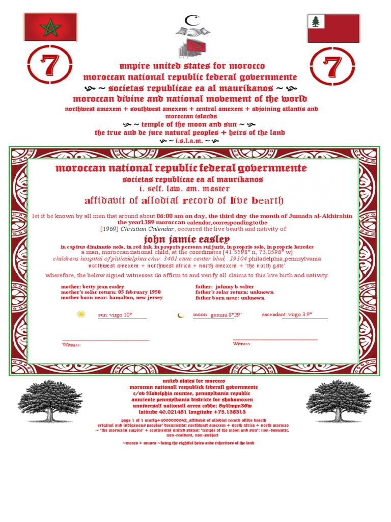 Bearth Certificate - Affidavit of Allodial Record of Live Birth 1 April ...