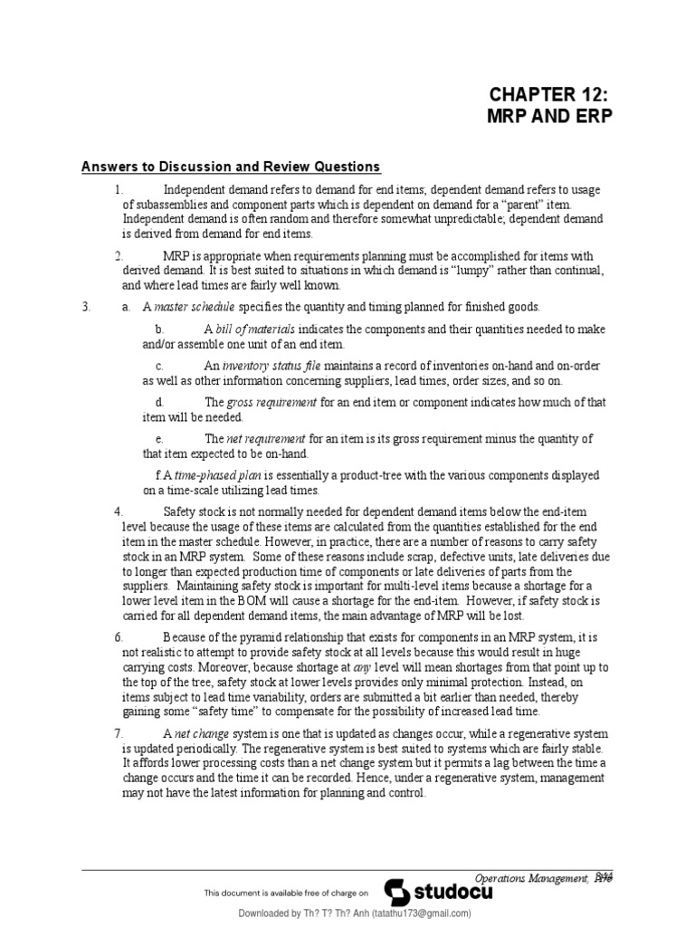 Chapter 12 Solutions | PDF | Enterprise Resource Planning | Economies