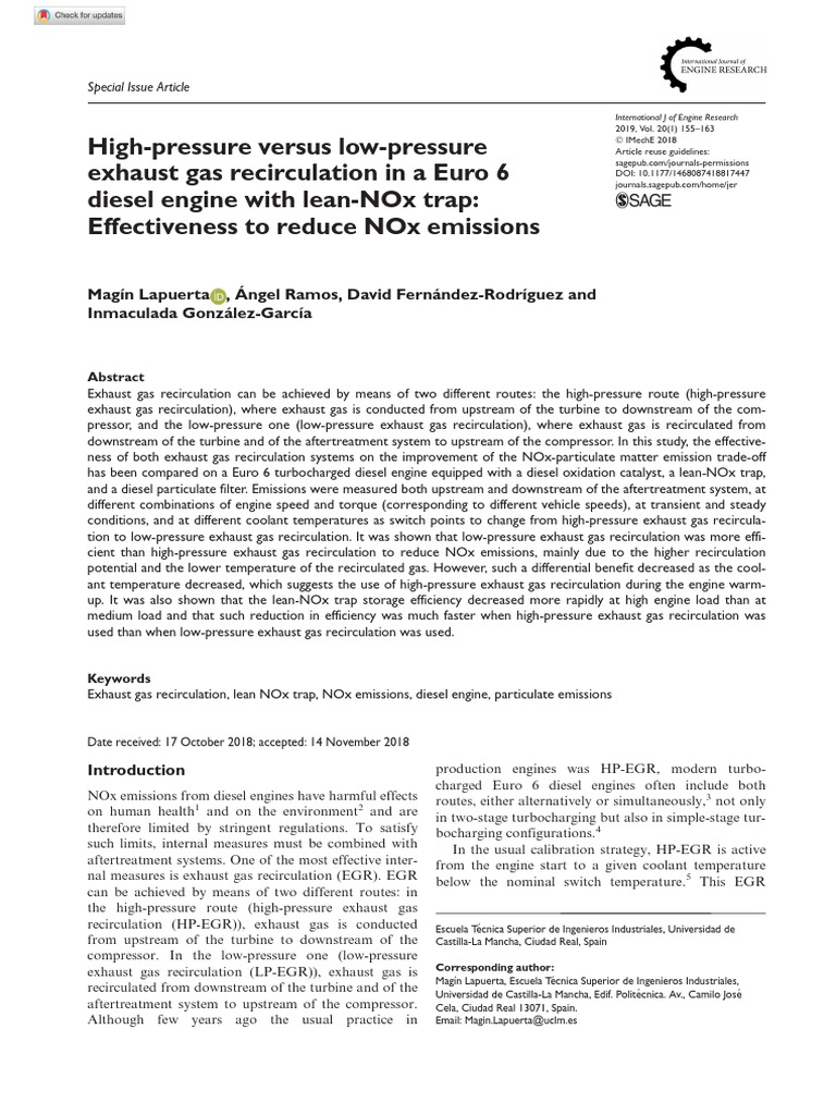 High-Pressure Versus Low-Pressure Exhaust Gas Recirculation in A Euro 6 Diesel Engine With Lean ...
