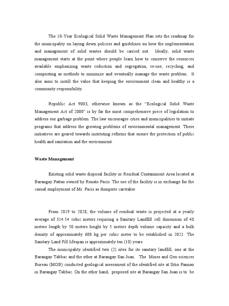 ESWP Summary | PDF | Waste Management | Waste