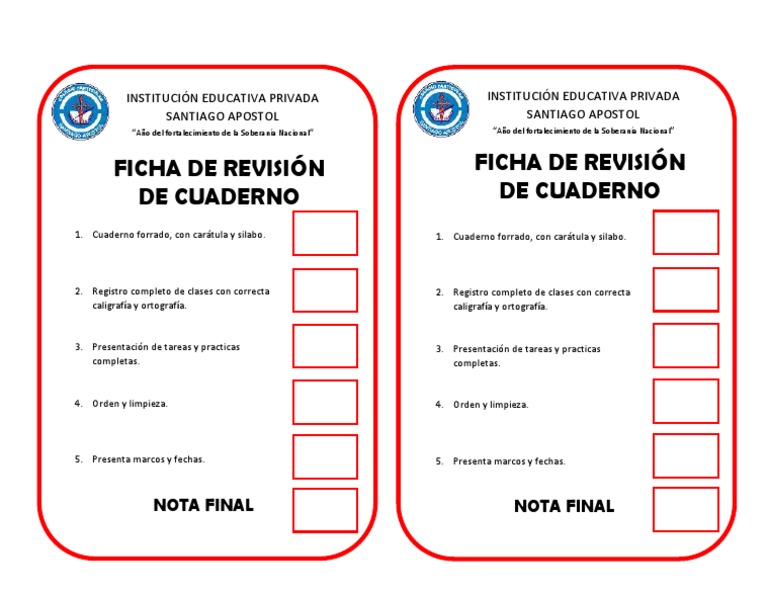 Ficha de Revisión de Cuaderno Ficha de Revisión de Cuaderno: Nota Final ...