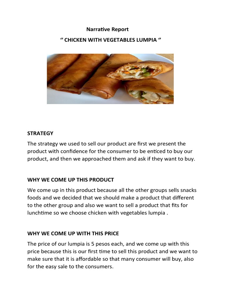 Chicken with Vegetables Lumpia: A Profitable Student Entrepreneurial ...