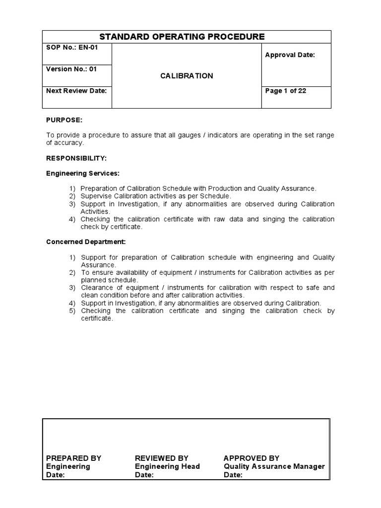 Standard Operating Procedure: Calibration | PDF | Calibration ...