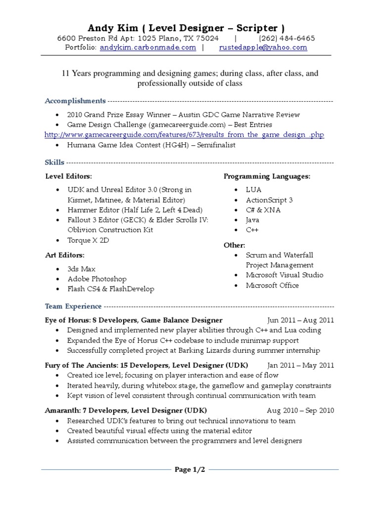 Kim Resume v3 | PDF | Video Games | Software