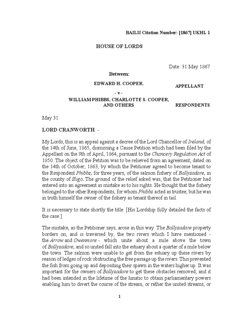 Cooper V Phibbs (1867) UKHL 1 (31 May 1867) | PDF | Trust Law | Deed