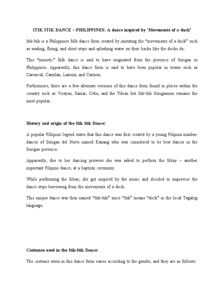 ' ITIK ITIK DANCE PHILIPPINES A Dance Inspired by Movements of A Duck | PDF | Clothing ...