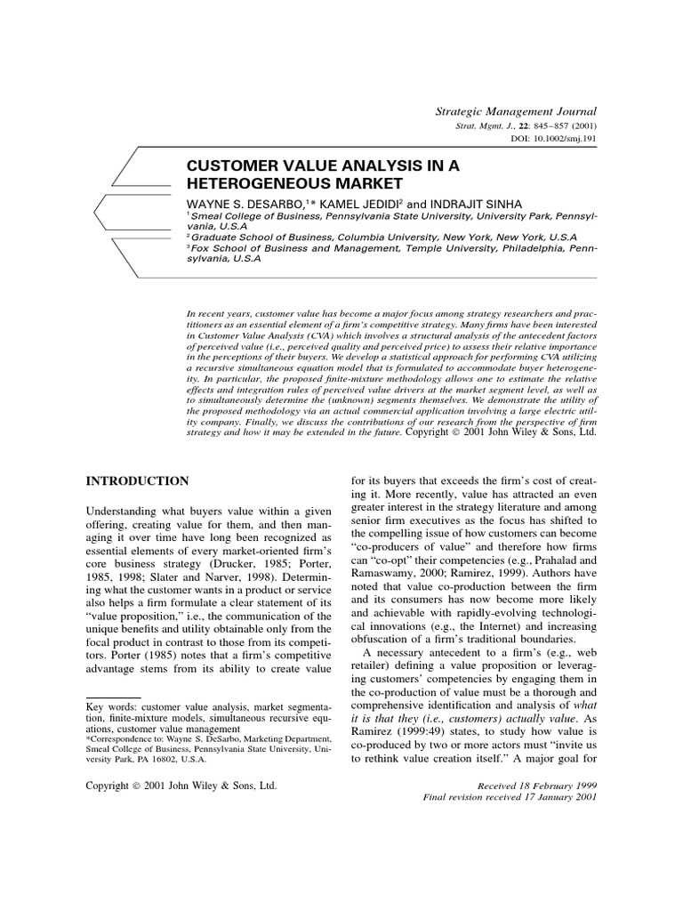 Customer Value Analysis in A Heterogeneous Market - Nguyen Hoang Dung ...