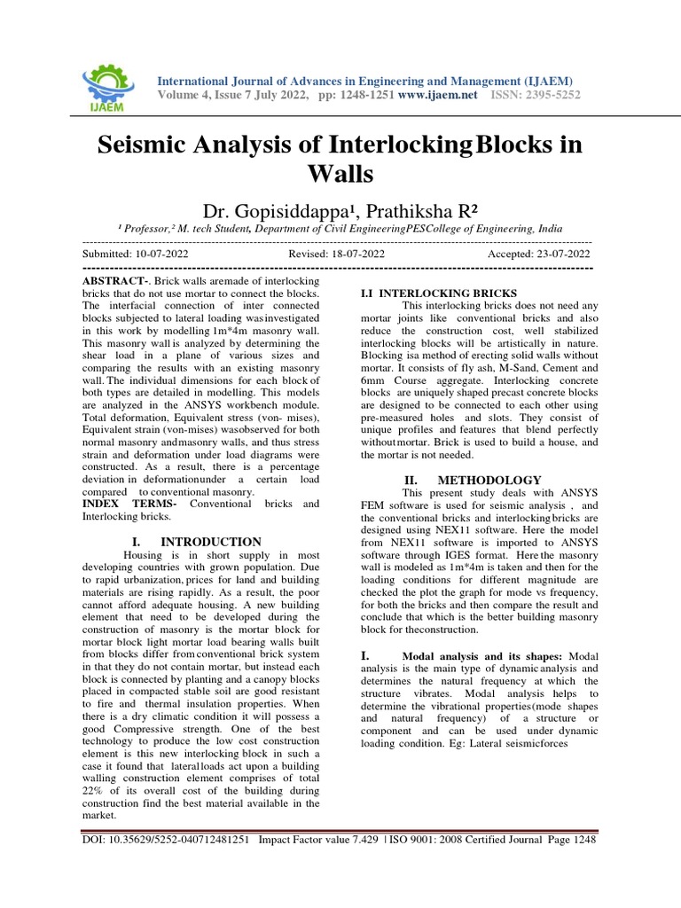Seismic Analysis of Interlocking Blocks | PDF | Masonry | Brick