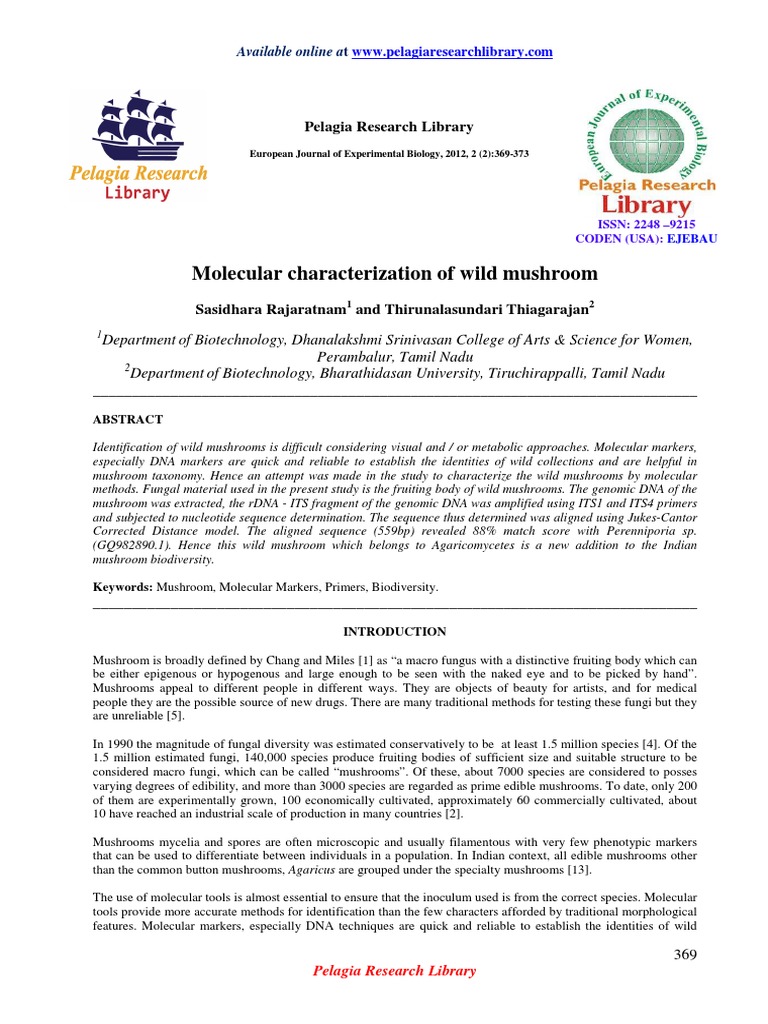 Molecular Characterization of Wild Mushroom | PDF | Dna Sequencing ...