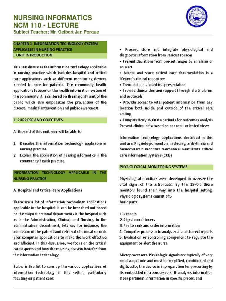 Nursing Informatics | PDF | Health Informatics | Monitoring (Medicine)