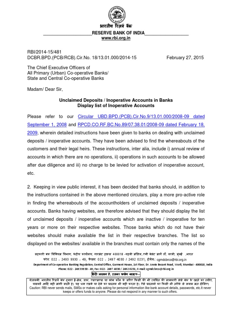Unclaimed Deposits or Inoperative Accounts in Banks Display List in ...