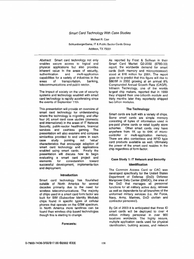 Smart Card Technology With Case Studies | PDF | Smart Card | Service ...
