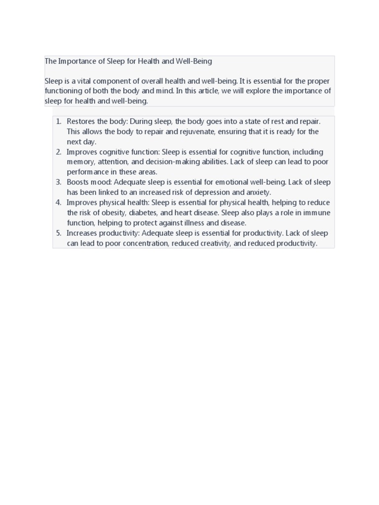 The Importance of Sleep For Health and Well | PDF