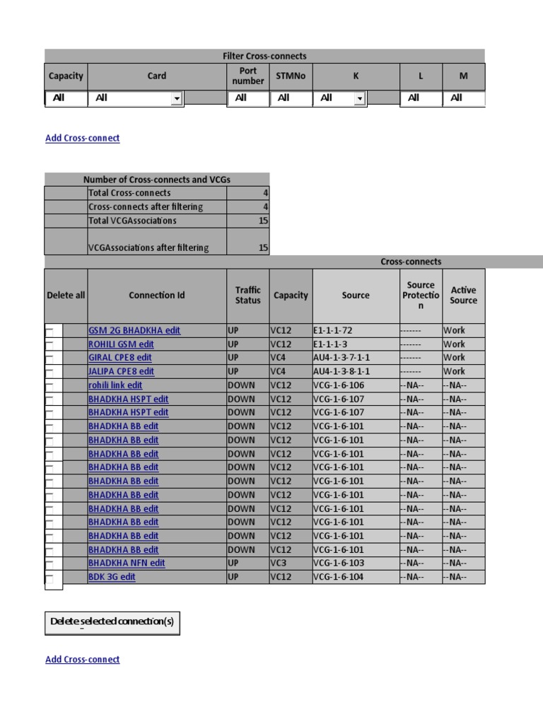 Filter Cross-Connects Capacity Card Stmno K L M Port Number All | PDF | Telecommunications ...
