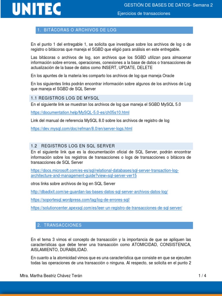 Ejercicios de Transacciones | PDF | Bases de datos | Servidor SQL de Microsoft