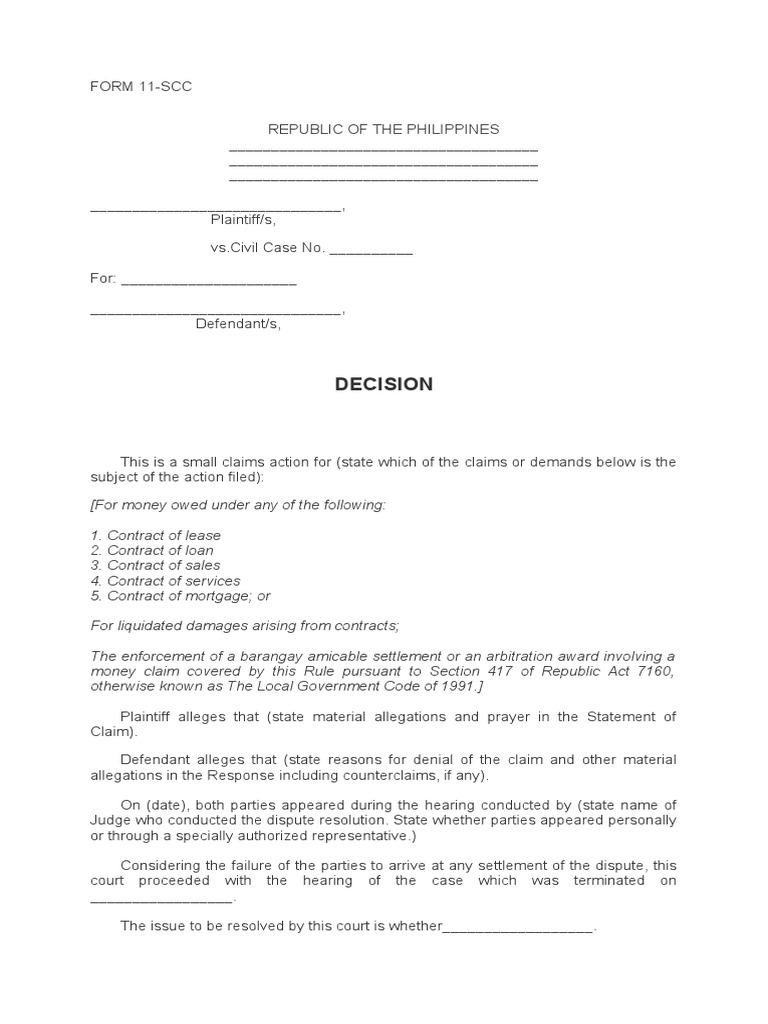 Small Claims Decision Form 11-SCC | PDF | Judiciaries | Public Law
